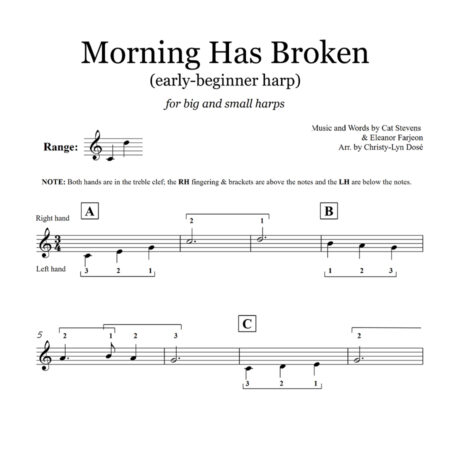Morning Has Broken (Early-Beginner) Sheet Music – Learning the Harp